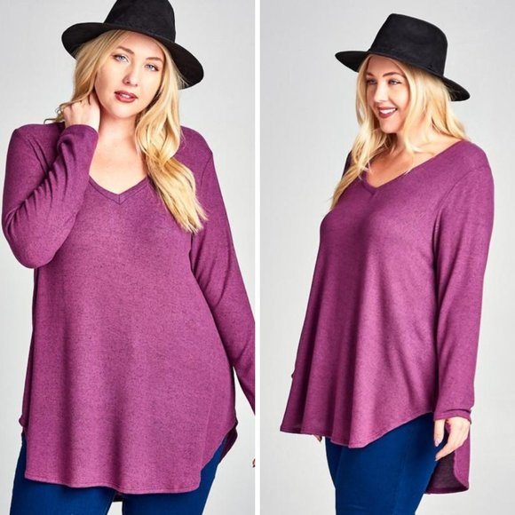 Boutique | Tops | Twotone Hacci Vneck Blouse Top Violet Plus Size ...